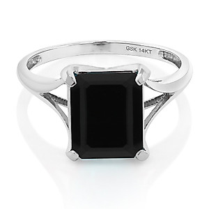 Gem Stone King 14K White Gold 10X8MM Emerald Cut Gemstone Birthstone Engagement Ring | Wedding Anniversary Promise Ring | Gold Ring For Women | Available In Size 5-9.5