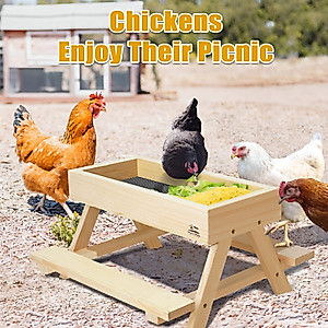 Solution4Patio Chickenic Table Handmade Wooden Picnic Table Chicken Feeder, Duck Feeder, Mesh Bottom, Easy to Clean and Fill, 15.7" W x 14.9" D x 8.6" H, Functional and Funny, Garden Gift, B807A00