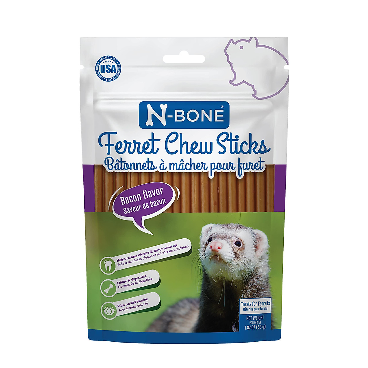 N-Bone Ferret Chew Sticks Bacon Flavor, 1.87-oz Bag