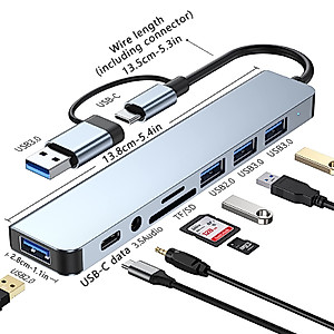 8 in 1 USB-C Hub, with 100W Power Output, 4K 60Hz HDMI Port, 10Gbps USB C and 2 USB A Data Ports, Ethernet Port, MicroSD & SD Card Reader, Household Office Necessities