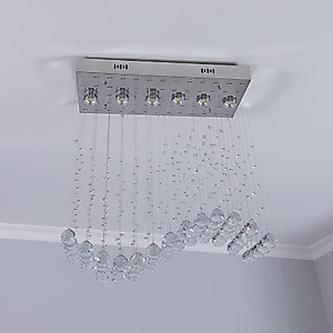 Modern Wave Chandelier, Rectangular Crystal Raindrop Chandelier Flush Mount Pendant Lighting Chrome Ceiling Light Fixture for Dining, Living Room, Kitchen Island, Bedroom of CRYSTOP