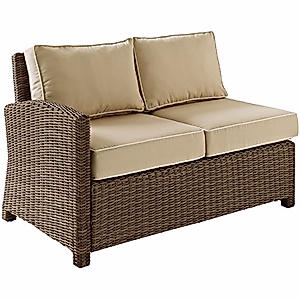 Crosley Furniture Bradenton 4-Piece Outdoor Sectional Sofa Wicker Conversation Patio Furniture Set for Deck, Brown with Sand Cushions
