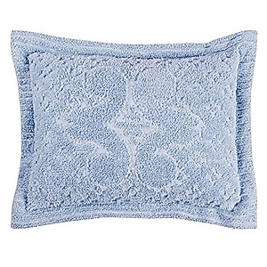 Better Trends Ashton Collection Chenille Sham Ultra-Soft 100% Cotton with Medallion Design, Standard, Blue