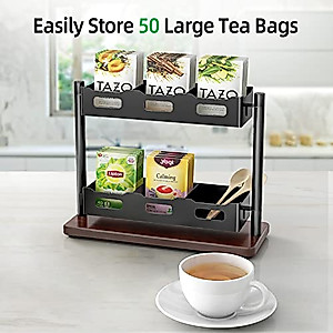 Tea Bag Organizer, 2 Tier Tea Bags Organizer Holdr Holds 50 Teabags, Solid Wood Vertical Tea Storage, Tea Rack for Tea Bags, Countertop, Black