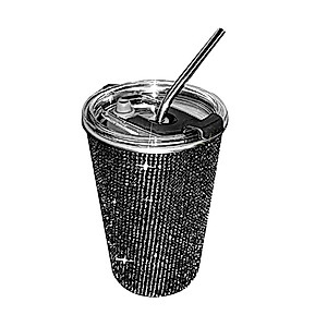 Bling Drink Coffee Mug,zcargel Crystal Drink Cup 20 Oz Stainless Steel Straw Coffee Cup Travel Mug Leak-proof Insulated Coffee Mug With Straw Water Cup Straight Cup For Home Office