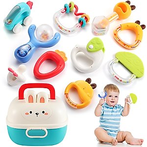 Choomon 10pcs Baby Rattles Set 0-12 Months Baby Teething Toys Infant Grab Shake Rattle, Sensory Teether, Development Learning Music Toy, for Newborn Toys Baby Boy Girl Gifts