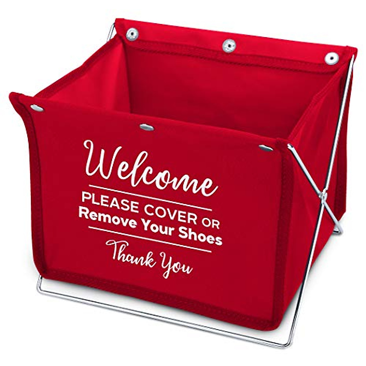 Foldable Shoe Cover Holder (Red) with Bonus Please Use Shoe Covers, Double Sided, Door Hanger