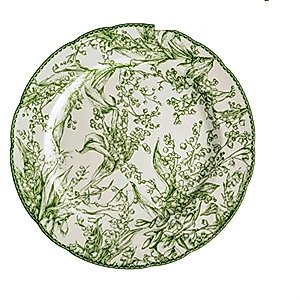 KOWMcp Dinner Plates Dining Plate with Green Flower Pattern Dining Plate for Household Dishes