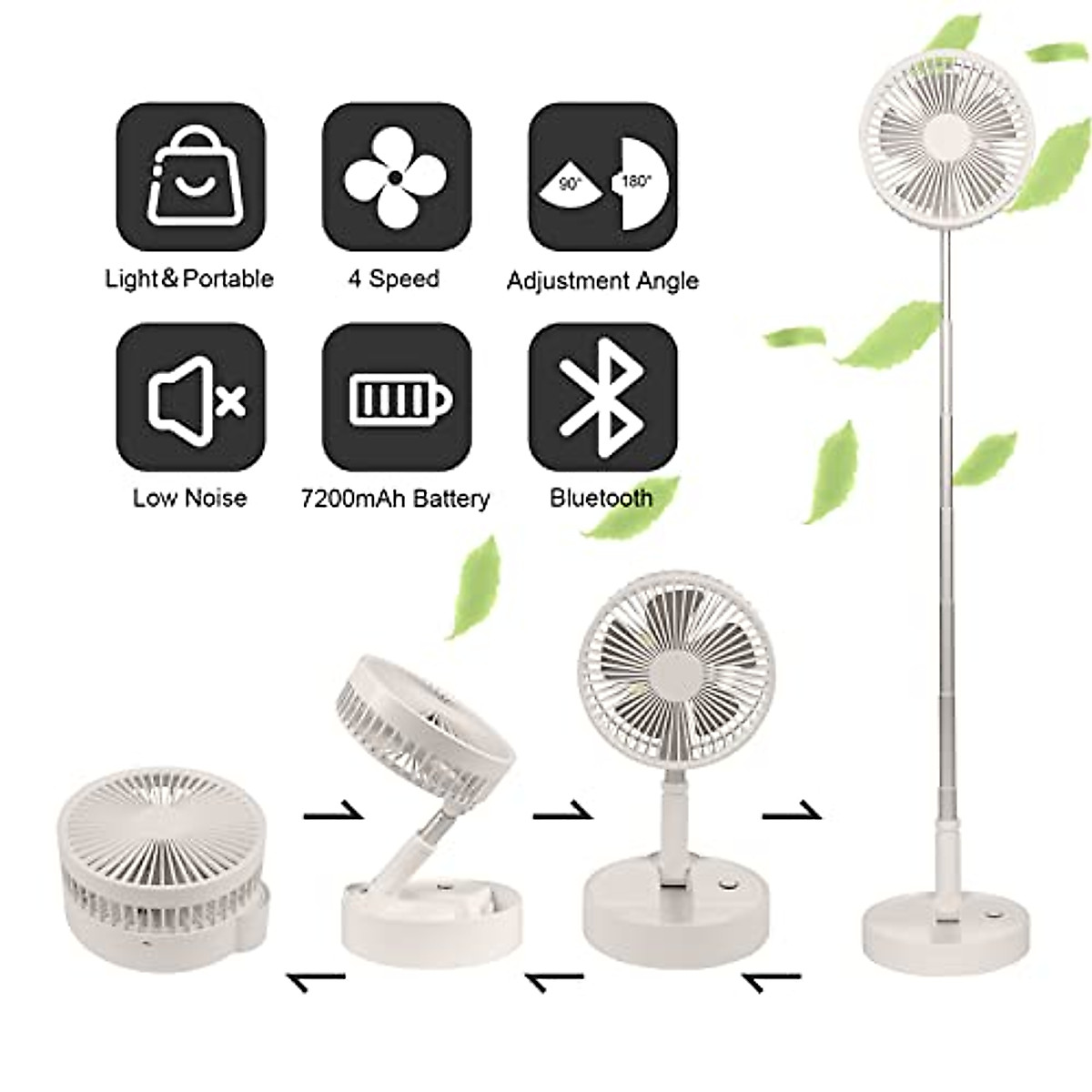 BIGTREE Portable Standing Fan with Remote Controller,8 inch USB Desk Fan,Adjustable Height,Quiet Foldable Floor Fan,Telescopic Pedestal Fans for Personal Bedroom Office Fishing Camping (Oscillating)