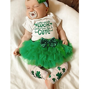 Von kilizo St Patricks Day Baby Girl Outfit Lucky Short Sleeves Romper Tutu Dress Baby Girl St Patricks Day Outfit Baby St Patricks Day Outfit Girl 0-3 Months