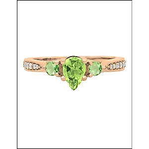 Dazzlingrock Collection 7x5mm Pear & Round Peridot with White Diamond 3 Stone Engagement Ring for Women in 10K Rose Gold, Size 7.5