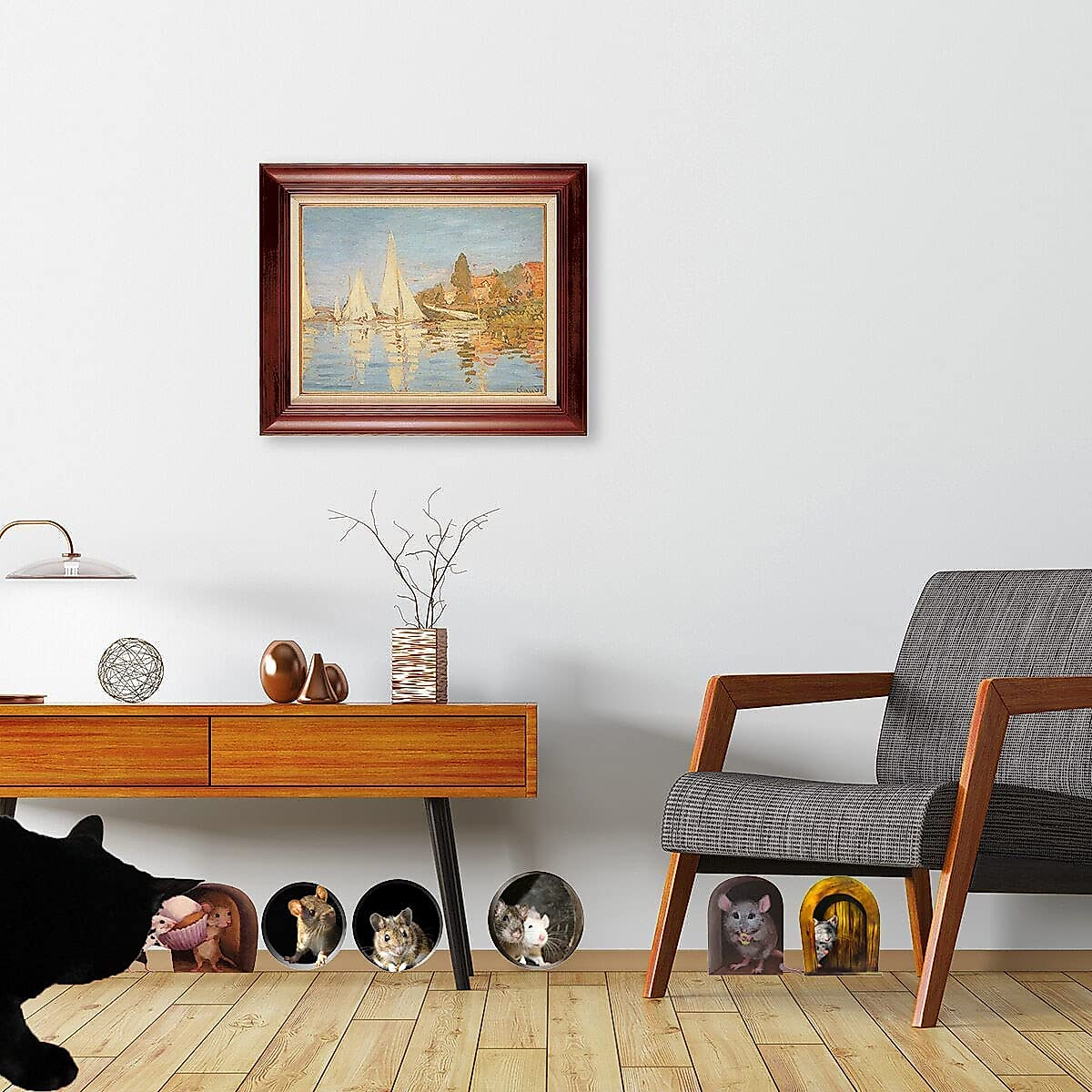 3D Mouse Hole Realistic Wall Sticker,Mouse in a Hole Wall Decal Fun Art,Home Decor,Vinyl,for Living Room Nursery Bedroom Kids Room Wall Decoration (6PCS)