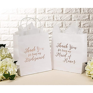 Juvale 11 Bridesmaid and 1 Maid of Honor Thank You Paper Gift Bag, Rose Gold Foil Text, Includes 20 Sheets of Tissue Paper, Perfect for Bridal Party Favors, White, 9 x 8 x 4 Inches