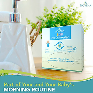 NOVEHA Baby Eyelid & Lash Wipes | Safe & Natural Pack of 60 Pre-moistened Wipes