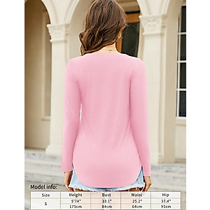 Amoretu Womens Shirts V Neck Long Sleeve Solid Color Tee Tops(Pink,XXL)