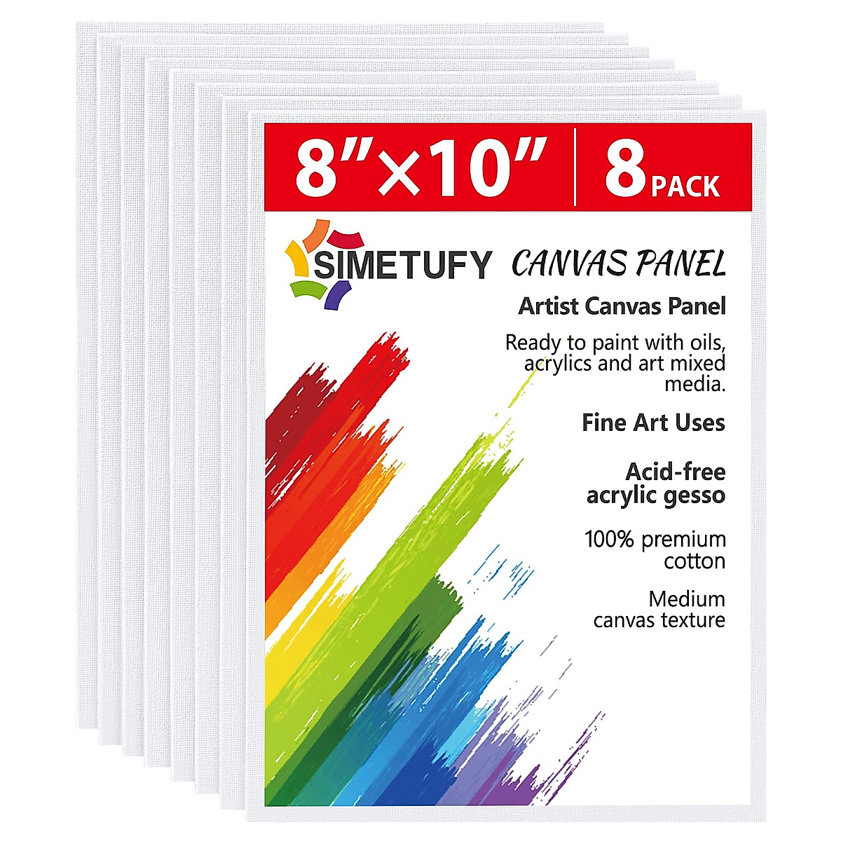Simetufy 8 Pack 8x10 Inch Canvas Boards for Painting Canvas Panels Painting Canvas-Gesso Primed Acid-Free 100% Cotton Canvases for Acrylics Oil Watercolor Tempera Paints