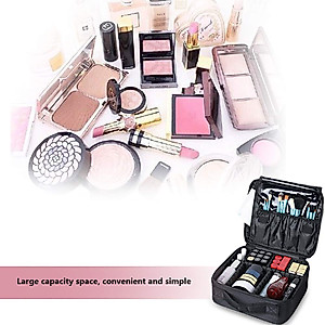 BEIKOTT Makeup Train Case, Makeup Organizer, Portable Artist Storage Bag with Adjustable Dividers for Cosmetics, Makeup Brushes & Toiletry Jewelry Accessories, Black