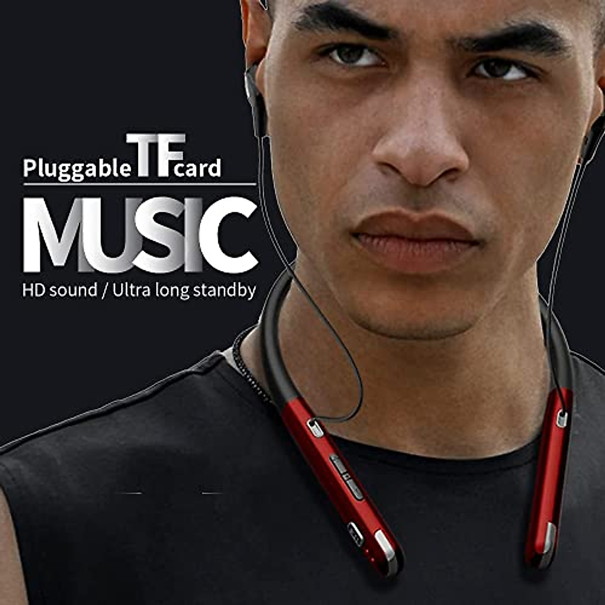 Neckband Bluetooth Headphones Wireless Earbuds 50H Continuous Working Time IPX5 Lightweight Foldable Sports Earphones with Built-in Mic HD Call Noise Cancelling for Trucker Workout (Red), AK01-02