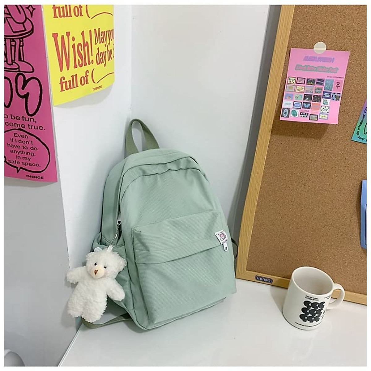 Kawaii Backpack with Cute Accessories Kawaii Aesthetic Backpack with Bag Charm Available in Pastel Colors (Green)
