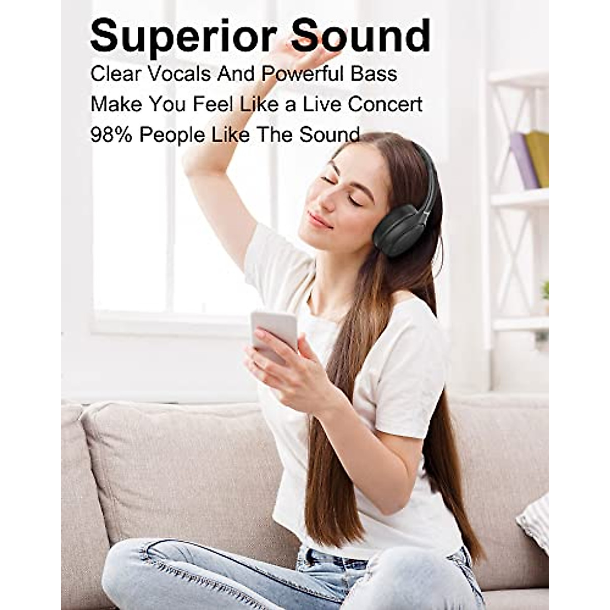 Vsonus H88 Active Noise Cancelling Headphones, Wireless Over Ear Bluetooth Headphones, 40H Playtime, HiFi Deep Bass Sound, Folding, Comfortable Earpads for Airplane, Travel, Home Office (Black)