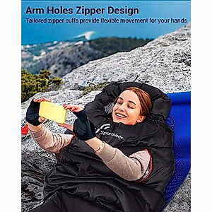 Sportneer Sleeping Bag - Wearable for Adults & Kids with Arm Zipper Holes in Cold & Warm Weather, Waterproof Portable Sleeping Bag for Camping, Hiking, Backpacking, Outdoor Travel