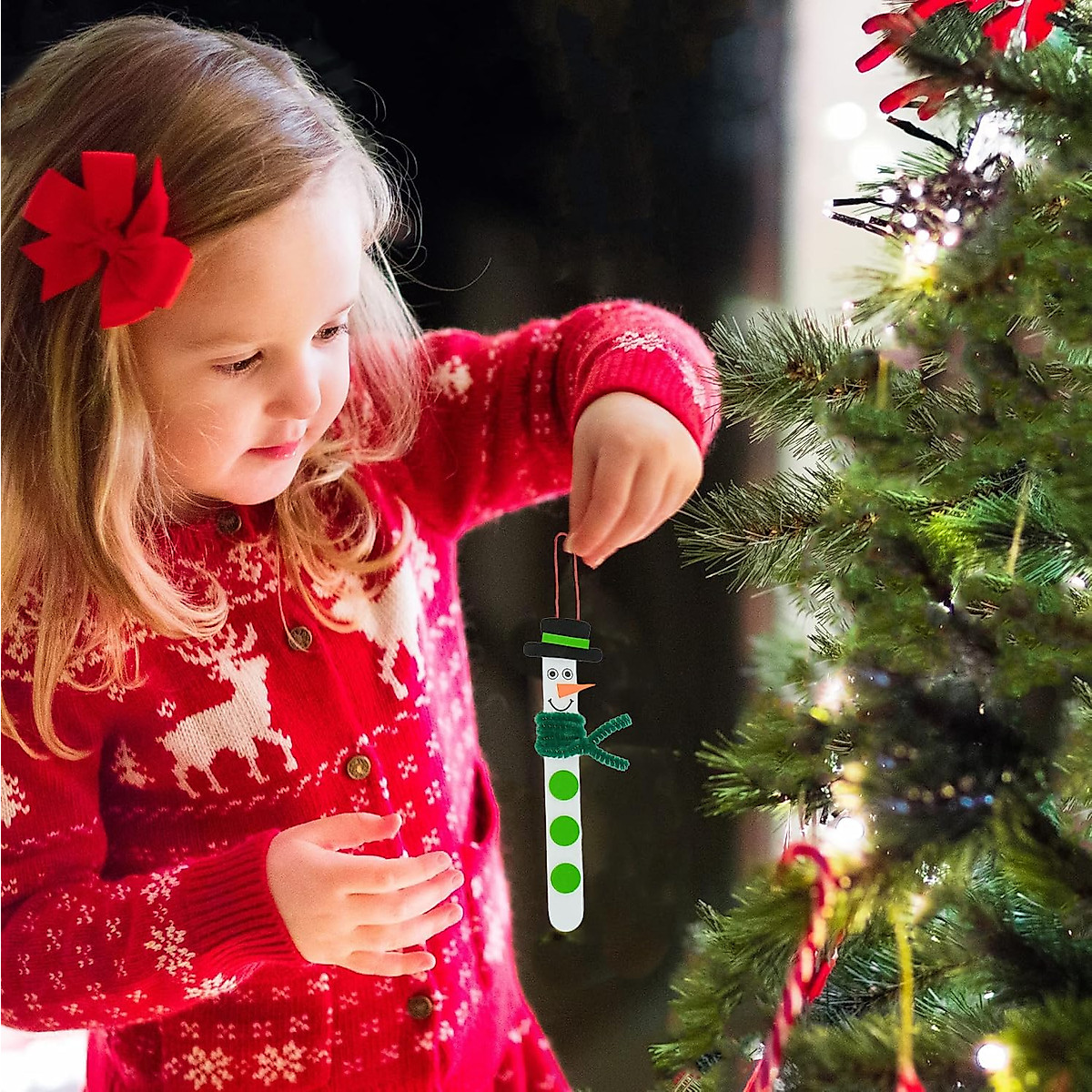 4E's Novelty Christmas Snowman Stick Ornament Craft Kit (12 Pack) Bulk Christmas Crafts for Kids Toddlers 3-4 4-8 DIY Winter Arts and Craft Kit Activity Project