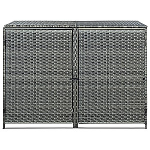 vidaXL Garbage Can Shed, Trash Bin Shed, Double Wheelie Bin Storage, Outdoor Garbage Can Enclosure for Garden Patio Backyard, Anthracite Poly Rattan