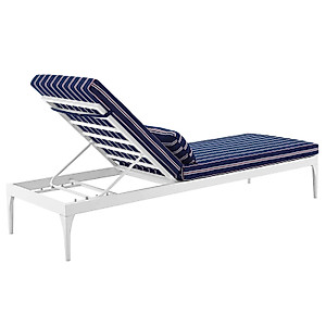 Modway Perspective Aluminum Outdoor Patio Chaise with Cushions, Lounge Chair, White Striped Navy
