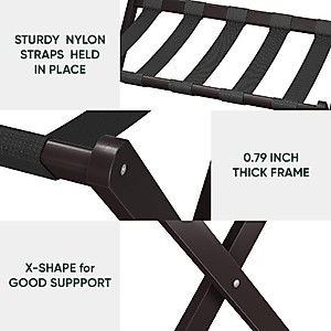 Smart FENDEE 2 Pack Luggage Rack, Folding Luggage Rack for Guest Room, Brown Bamboo Suitcase Stand Holds up to 131 lb, Luggage Stand with Storage Shelf for Hotel, Bedroom