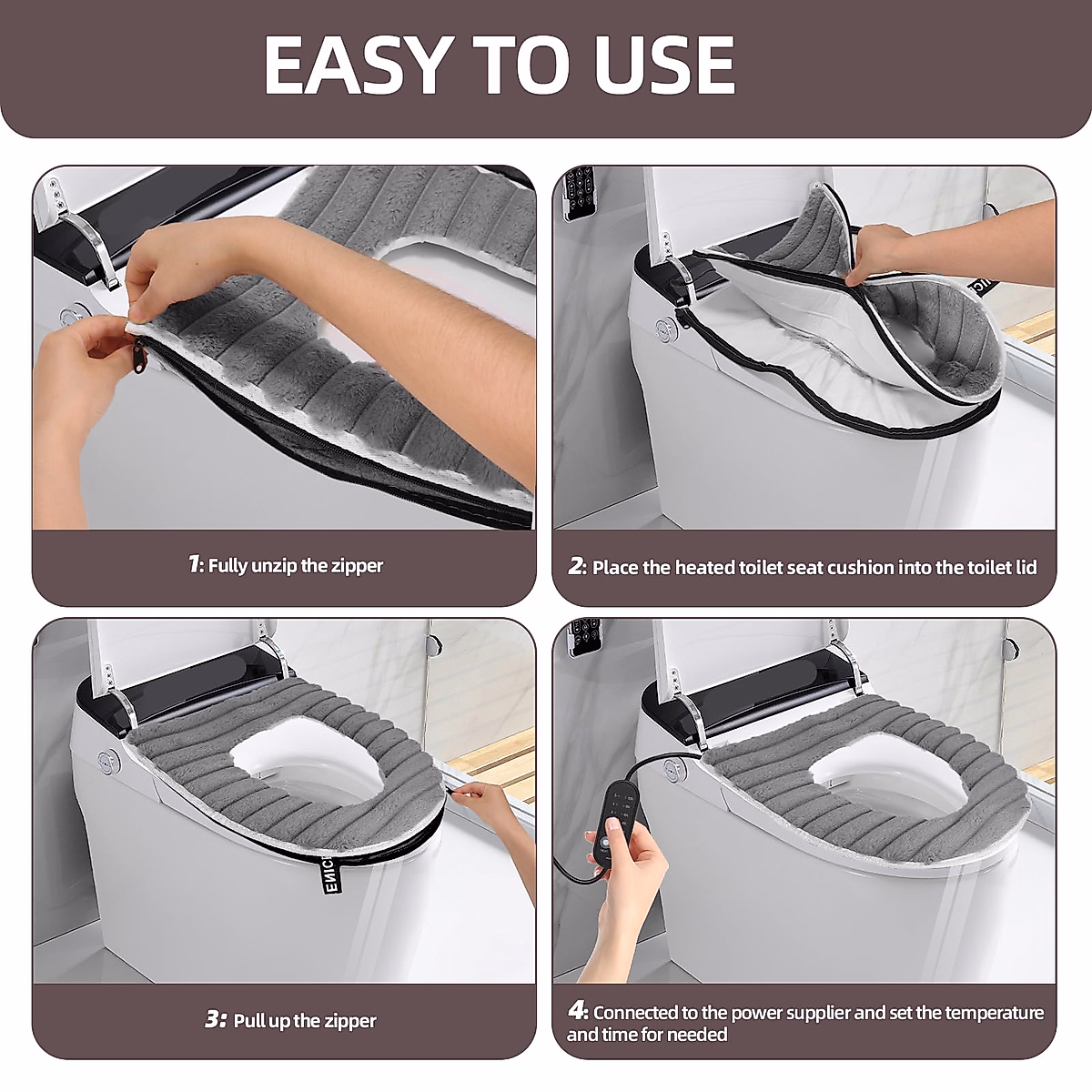 Heated Toilet Seat Cover,USB Powered Toilet Seat Warmer with Charger,5-Speed Adjustable Temperature and Timing Function,Levels Toilet Seat Cover with Soft Plush Fabric,Easy To Clean and Installation