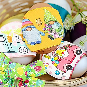 Easter Wired Edge Ribbon, 2.5 Inch x 26 Yards Easter Eggs Printed Ribbon Easter Truck Bunny Gnome Fabric Ribbons for Easter Wrapping Wreath Party Decoration DIY Craft Supplies