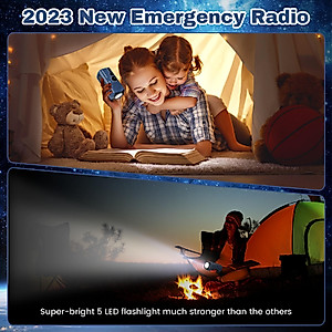 Emergency Hand Crank Radio AM/FM with LED Flashlight, Portable Weather Radio with Solar Charging Manual Crank and Battery Operation, Mergency Phone Charging for Home Outdoor Camping（Blue）