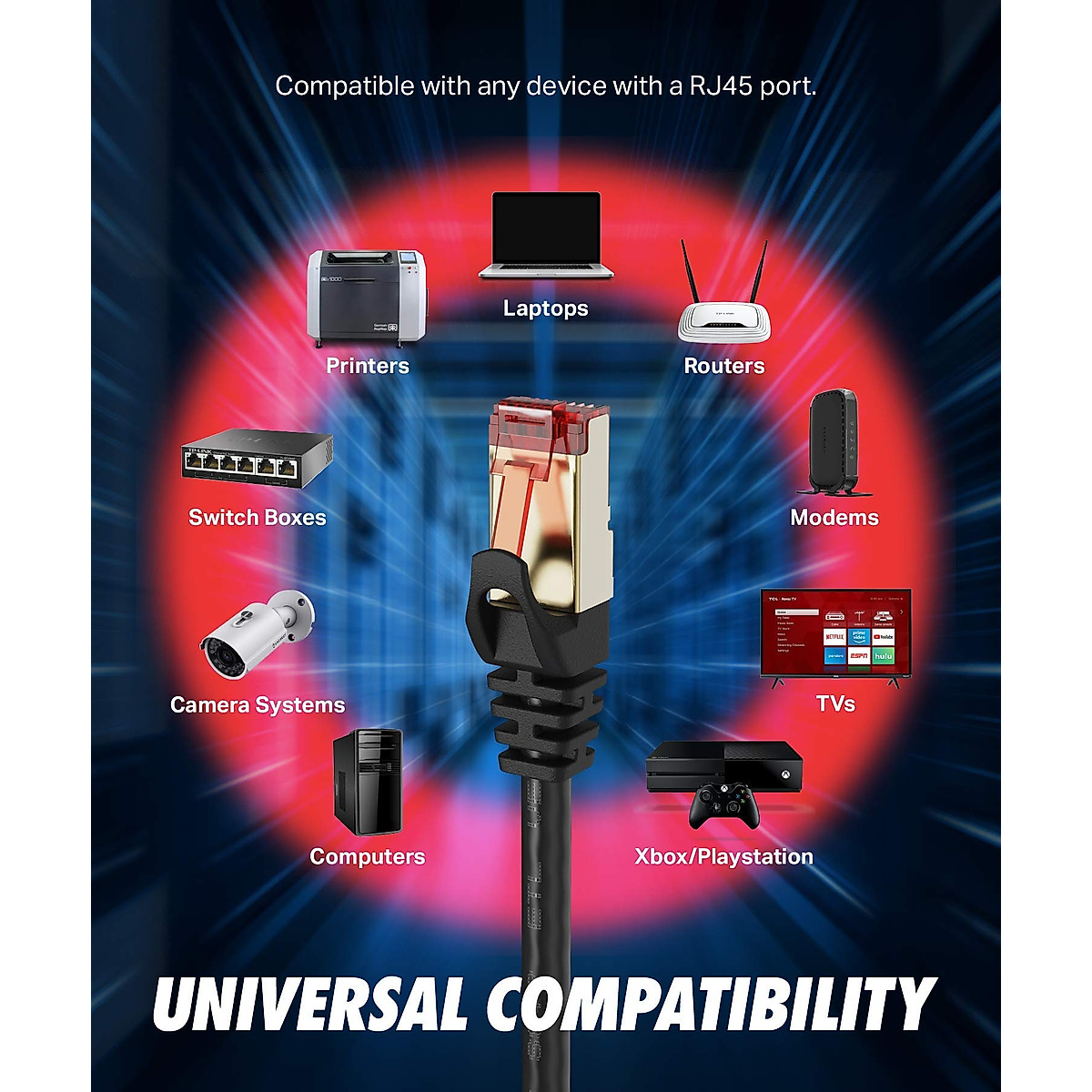 Ultra Clarity Cables Cat 8 Ethernet Cable 3 FT [2 Pack], High Speed 40 Gbps 2000Mhz Internet LAN Cable with Gold Plated RJ45 Connector, Weatherproof Ethernet Cord for Router, PC, PS5, Xbox - Black