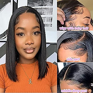 Ainmeys Hair 13x4 Lace Front wigs Glueless wigs human hair 150% Density Pre Plucked short bob wigs Brazilian Straight human Hair Wigs For Black Women Bleached Knots(12inch)