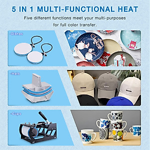 HORGELU Upgraded 5 in 1 Heat Press Machine 15 x 15 Inch Heat Transfer Machine 360-Degree Swing Away Combo Heat Press for T Shirt Mug Hat Plate Cap