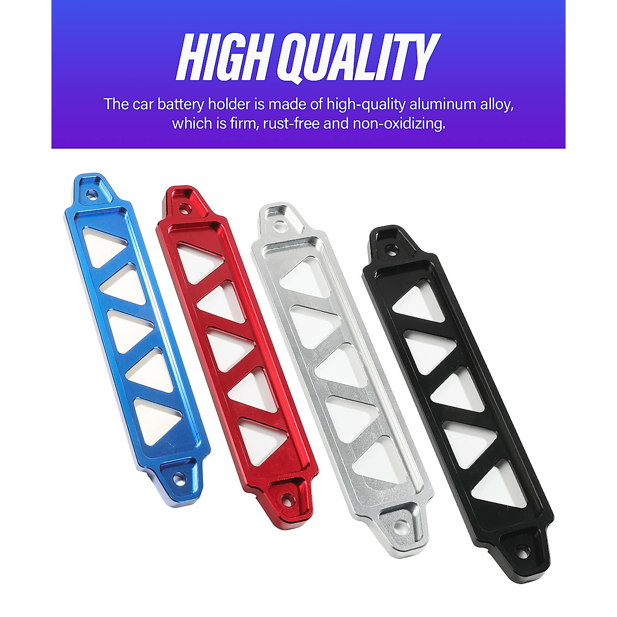 AOCISKA Battery Hold Down Bracket, Universal Crossbar Car Battery Holder Kit with 10in J Bolts,Car Battery Lock Down Sets,Aluminum Alloy Battery Tie Down Mount Bracket,Hold Lock Accessories (Black)