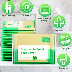 200 Pack Toilet Seat Cover Disposable, Flushable Paper Travel Toilet Seat Cover Portable for Adult and Kids' Potty Training, School, Airplane, Road Trips, Camping and in Public Restrooms