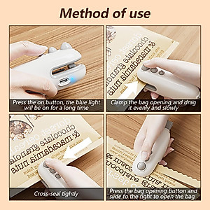 Mini Bag Sealer,Upgrade 2 in 1 USB Rechargeable Food Bag Sealer,Sealing Machine Heat Seal Tool,Portable Handheld Heat Vacuum Sealer for Plastic Bags Snack Bag (A-White)