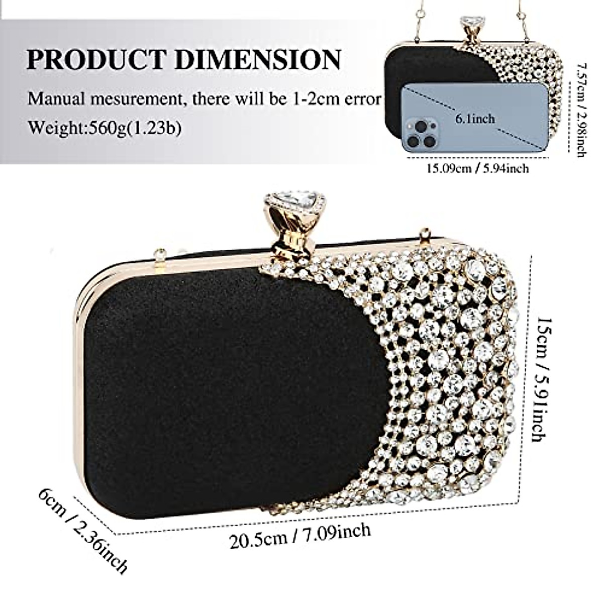 UBORSE Women Clutch Bag Rhinestone Bling Sequin Evening Bags Vintage Crystal Beaded Wedding Cocktail Party Purse