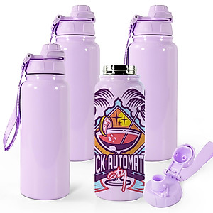 FECBK 4 Pack Sublimation Water Bottle Blanks 25 oz Sublimation Sports Water Bottles with Lid and Portable Rope Stainless Steel Insulated Sublimation Tumbler Blanks Flask for Sports Travel Gym, Purple