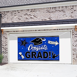 Congrats Grad Banner - 72x44 Inch | Graduation Party Decorations 2024 Blue and Black | Graduation Banner 2024 | Graduation Decorations Class of 2024 | Blue 2024 graduation decorations (Blue)
