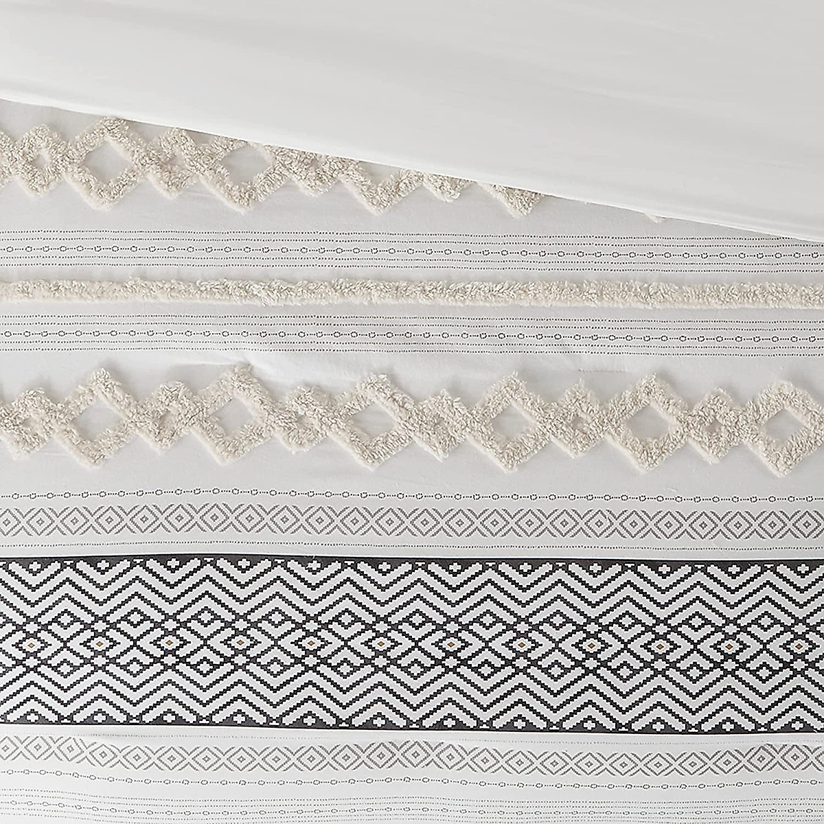 Hyde Lane Farmhouse Bedding Comforter Sets, Ivory Full/Queen Size Boho Bed Set,Cotton Top with Modern Neutral Style Clipped Jacquard Stripes, 3-Pieces Including Pillow Shams (90x90 Inches)