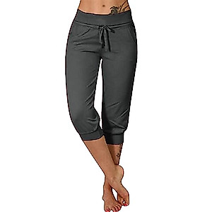 AopnHQ Women's Pants Summer Ladies White Pants fold Over Yoga Pant Cotton Cover up Women Capri Pants for Summer Womens Cotton Capris for Summer Women Pants Casual