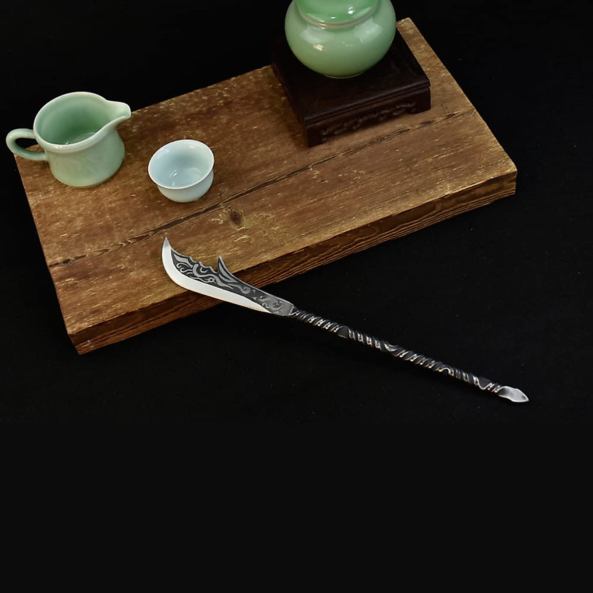 lkjad Knife Tea Set Cutting Small and Portable Sharp Collectibles Metal Stainless Steel Guan Gong Knife