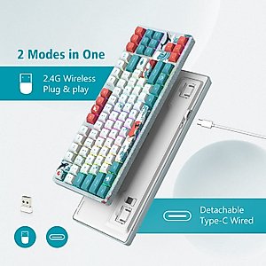Womier M87 TKL Mechanical Keyboard, Hot Swappable Wireless Gaming Keyboard 87 Keys, RGB Backlit Custom Keyboard Onboard Memory for Windows Mac PC Gamer (Coral Sea, Gateron Red Switch)
