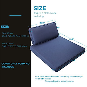 Incbruce 12 Piece Outdoor Patio Cushion Covers Replacement, Outdoor Cushion Slipcovers(6 Seat Covers and 6 Back Covers) with Zipper for Outdoor Furniture, Patio Sofa Couch(Dark Blue)