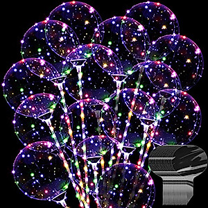 15 Pieces LED Colorful Light Bobo Balloon Include 20 Inch Transparent Bobo Balloon with 10 Feet LED Multicolor String Light, Flashing LED String for Wedding Birthday Party Valentine's Day Decoration