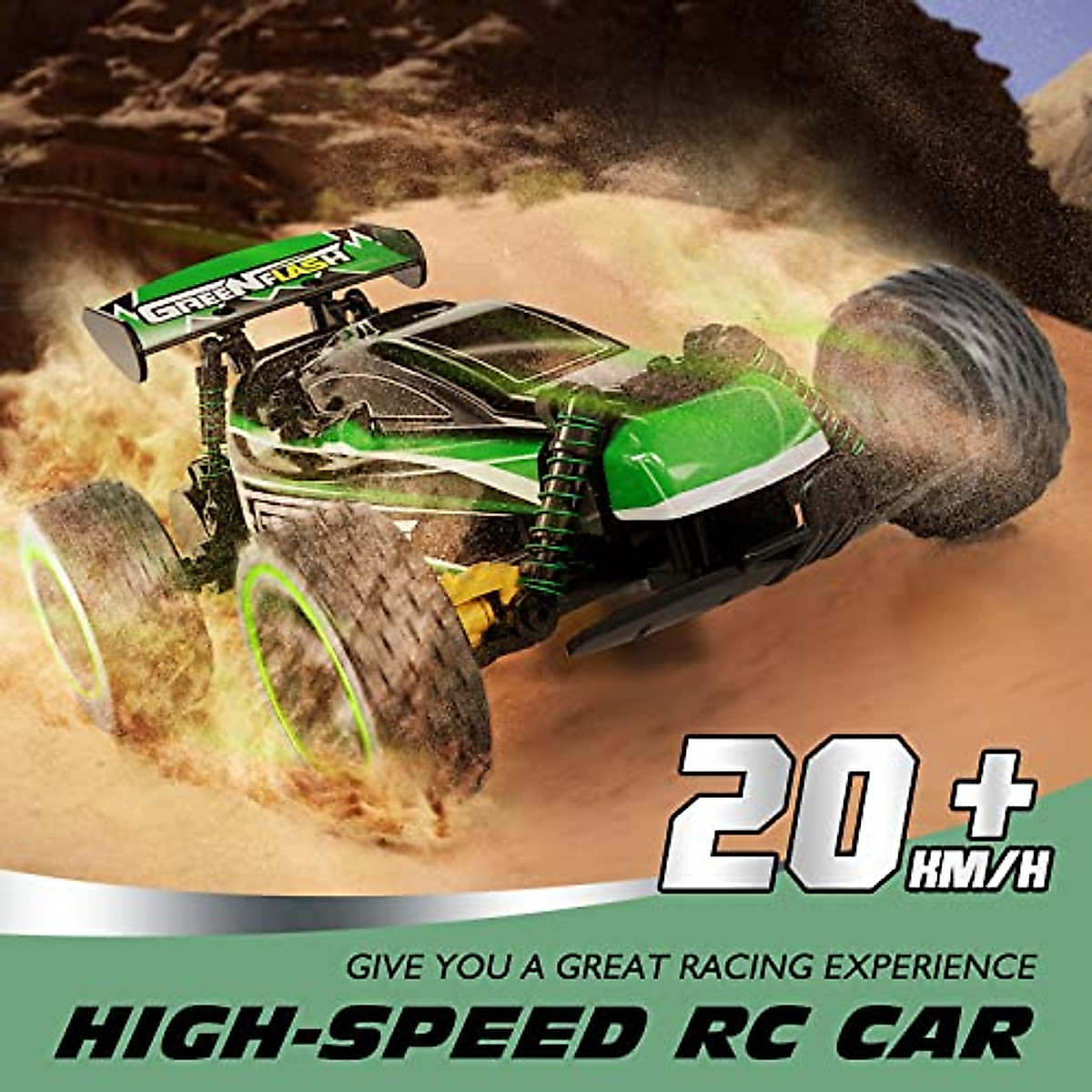 Tecnock RC Racing Car, 2.4GHz High Speed Remote Control Car, 1:18 2WD Toy Cars Buggy for Boys & Girls with Two Rechargeable Batteries for Car, Gift for Kids