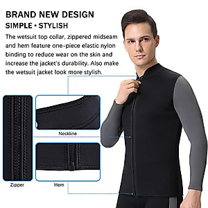 REALON Wetsuits Top Jacket Women Men 2mm Neoprene Long Sleeve Shirt 3mm Front Zipper Vest Wet Suit Keep Warm for Adult Youth Kids Diving Surf Swim Water Sports