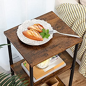 HOOBRO Side Table, Height-Adjustable Nightstand with Storage Shelves, 3-Tier Tall Industrial End Table, Coffee Table, for Living Room, Bedroom, Study, Solid Structure, Rustic Brown BF65BZ01